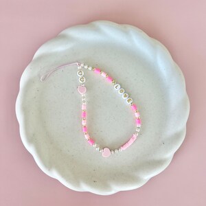 Pink Love Phone Charm Chain | Beaded Phone Strap | Phone Case Chain ...