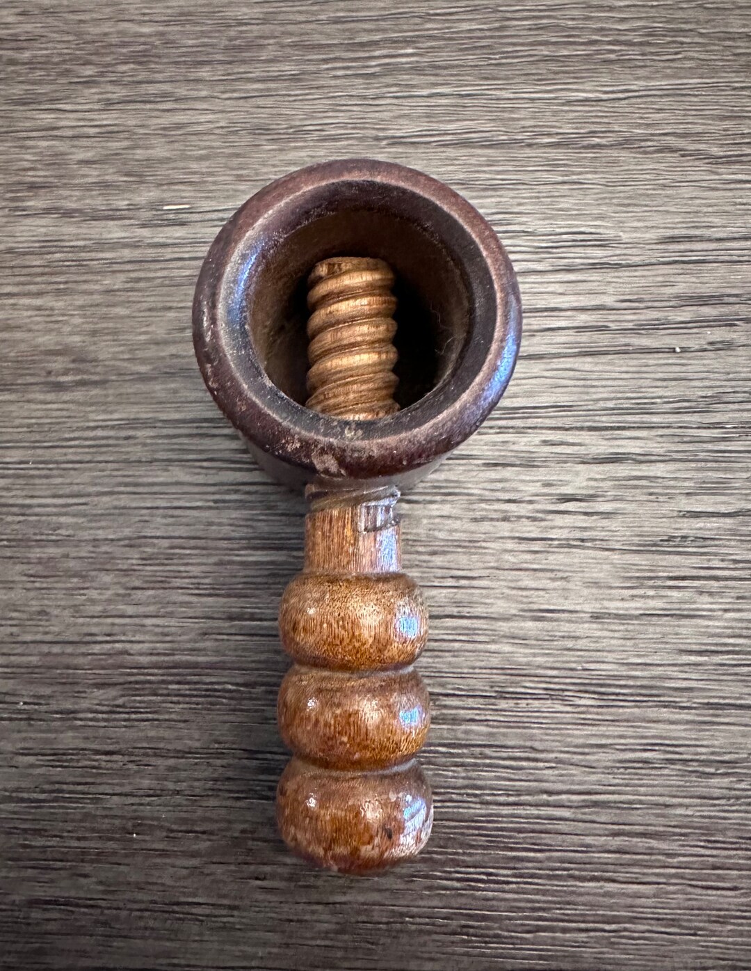Vintage Wooden Hand Held Nutcracker, Vintage Wood Turn Screw Nutcrusher ...
