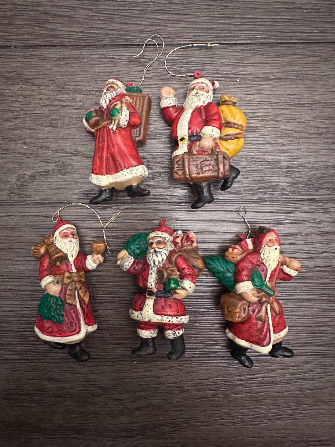 Vintage Blow Mold Plastic Santa Claus Ornaments, Molded Plastic Santa ...