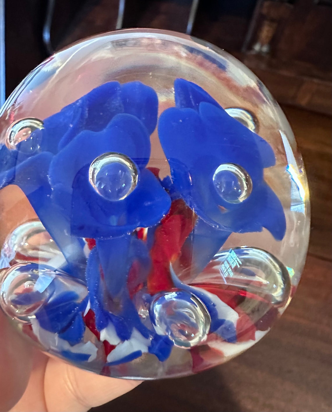 Hand Blown Art Glass Floral Paperweight: Blue & Red, WWHS 1951 - Etsy