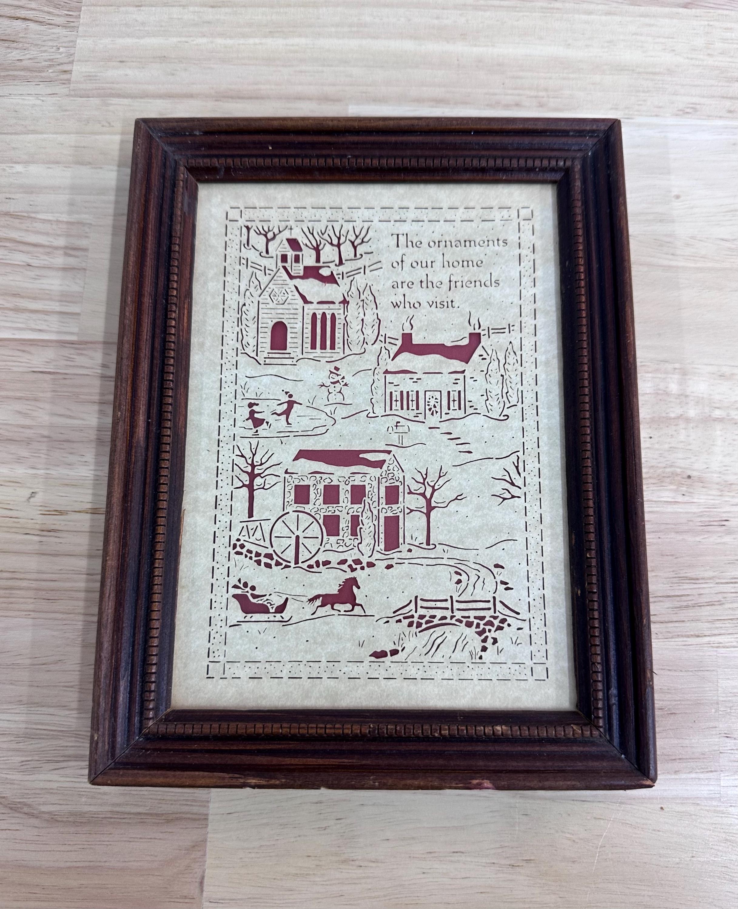 Vintage Figi Graphics Folk Art Scissor-cut Style Framed Christmas Art ...