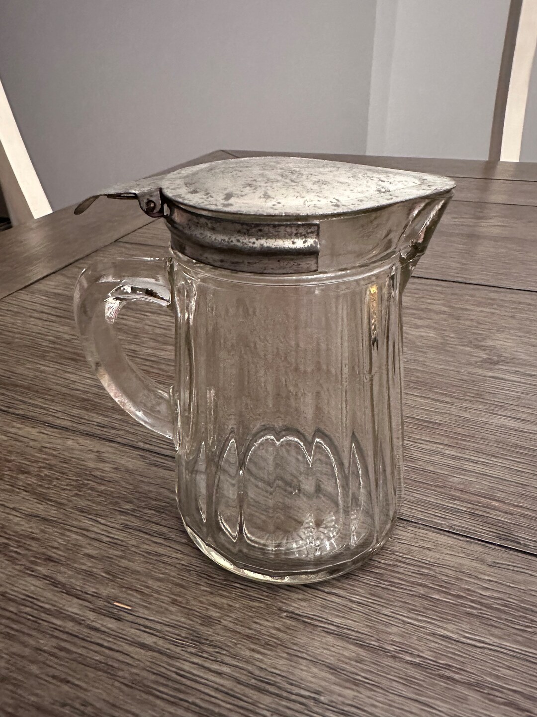 Vintage Glass Syrup Pitcher, Vintage Ribbed Glass Creamer Syrup Jar With Lid, Syrup Dispenser ...