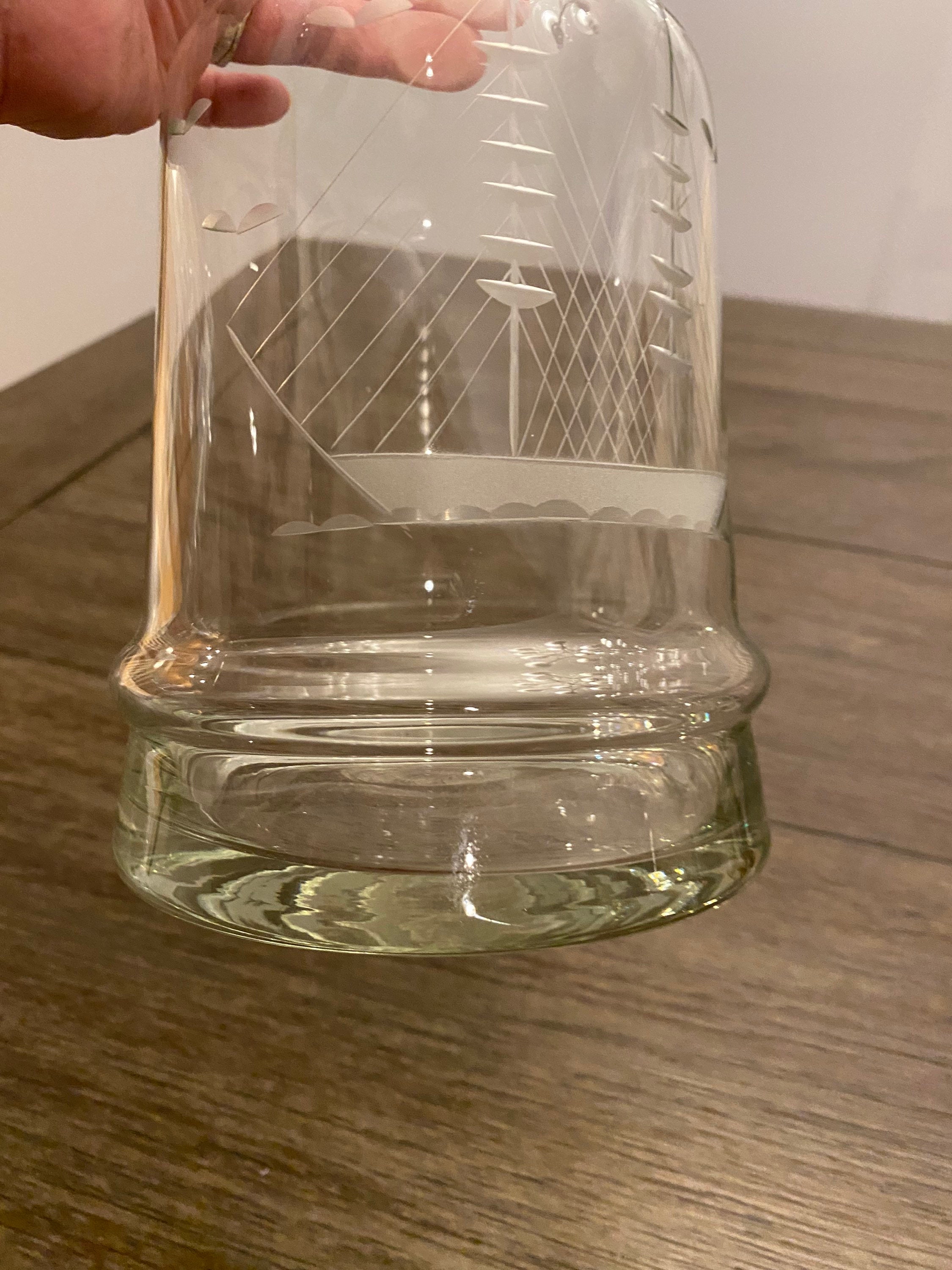 Etched Glass Pitcher Sailing Ship Etched Glass Bar Cart - Etsy