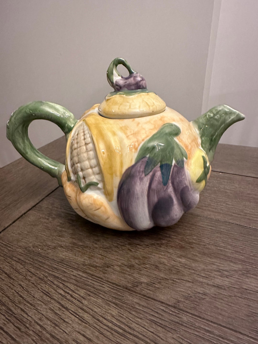 Vegetable Themed Teapot, Majolica Vegetable Teapot, Handcrafted Teapot ...