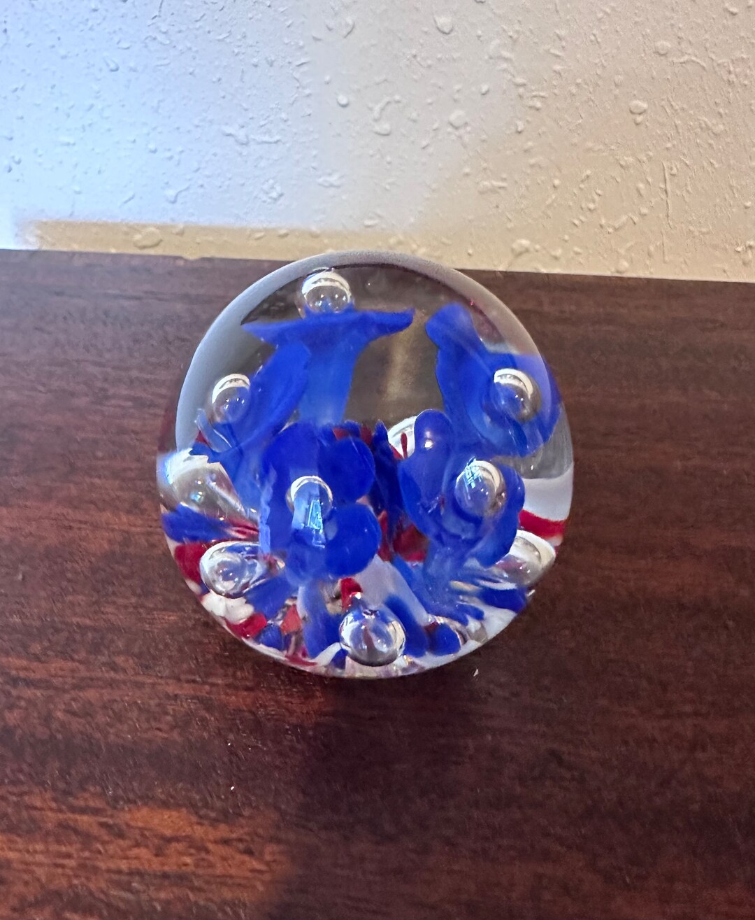 Hand Blown Art Glass Floral Paperweight: Blue & Red, WWHS 1951 - Etsy
