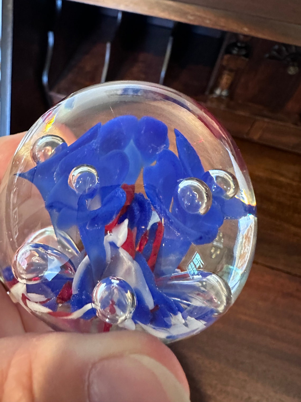 Hand Blown Art Glass Floral Paperweight: Blue & Red, WWHS 1951 - Etsy