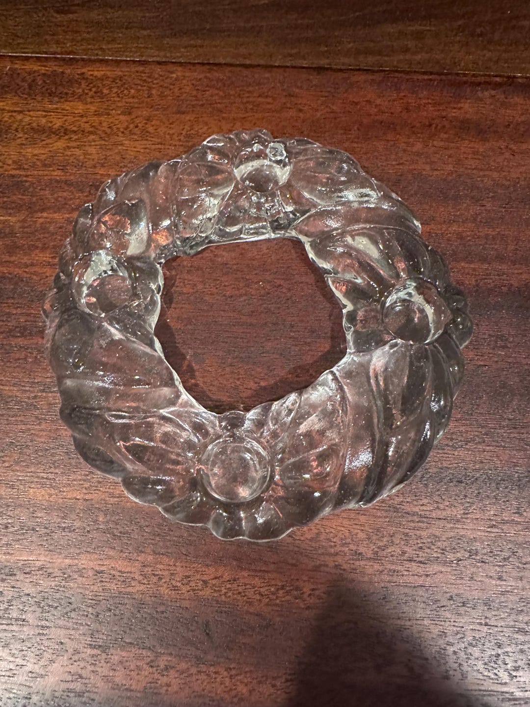 Vintage Nybro Crystal Wreath Candle Holder, Vintage Clear Glass Flower ...