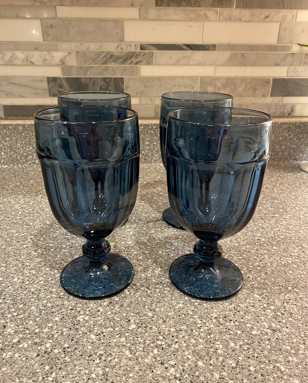 Vintage Dusty Blue Glass Goblets, Dura Tuff Glass Tumblers, Vintage ...