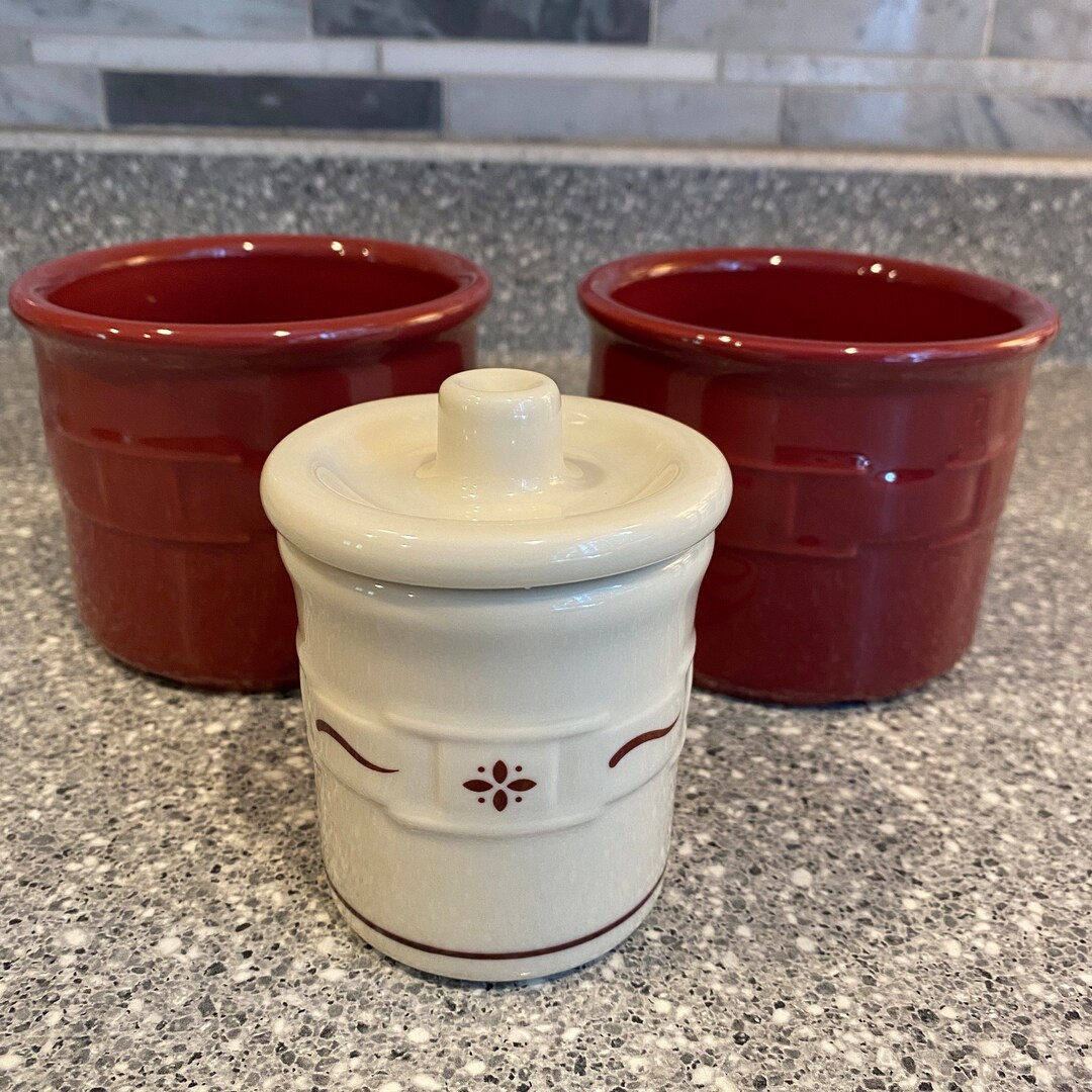 Longaberger Woven Traditions Pottery Crocks: Paprika 1 Pint & Lidded ...