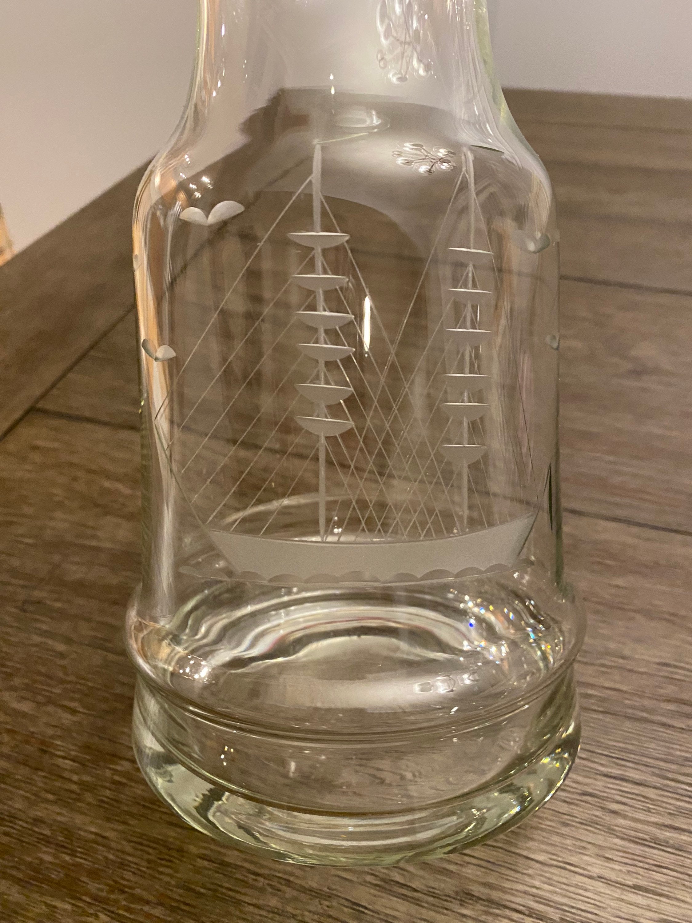 Etched Glass Pitcher Sailing Ship Etched Glass Bar Cart - Etsy