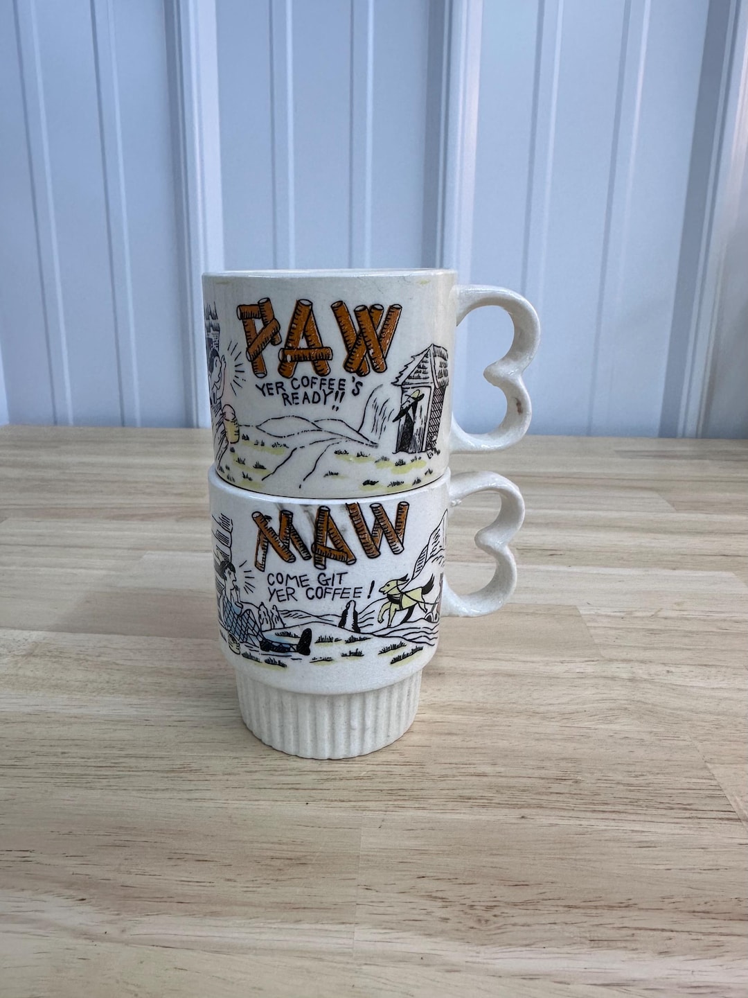 Vintage Set of 2 Stackable Maw and Paw Coffee Cups, Vintage Hillbilly ...