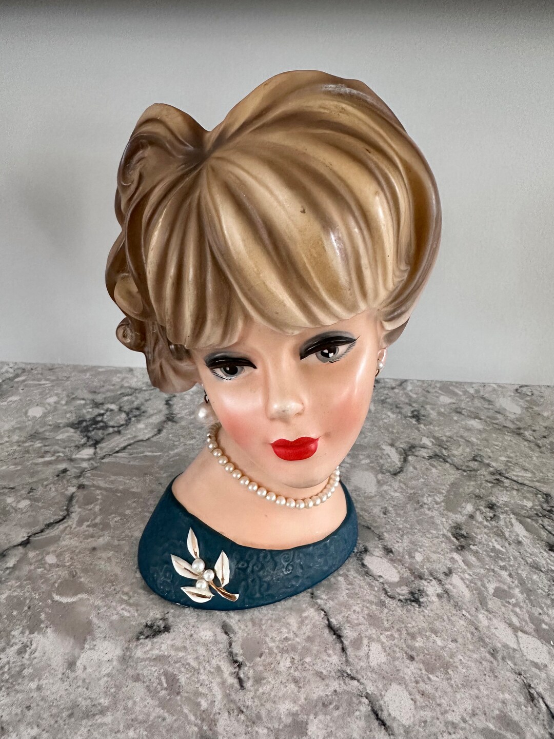 Vintage Lady Head Vase, Napcoware Head Vase, Brunette Pearl Jewelry ...