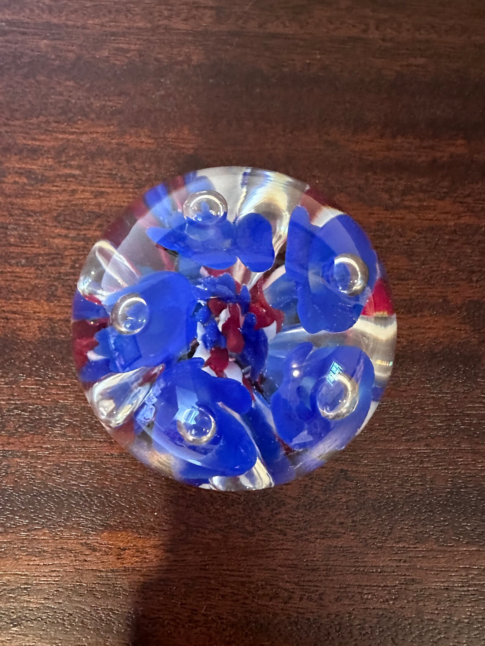Hand Blown Art Glass Floral Paperweight: Blue & Red, WWHS 1951 - Etsy