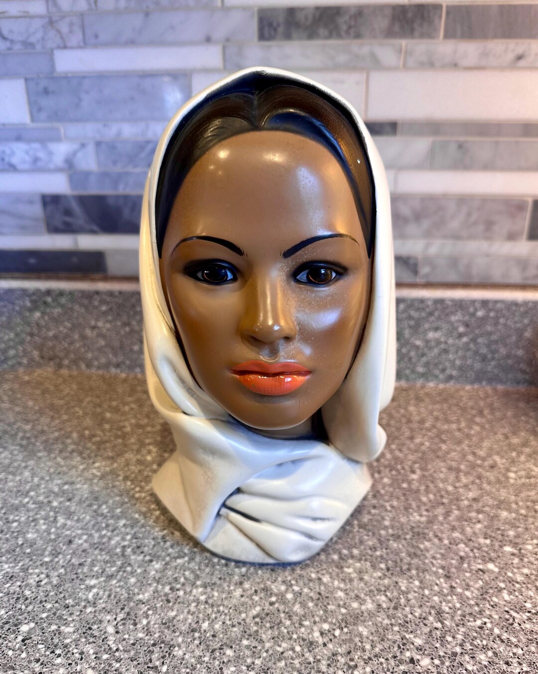 Vintage Large Marwal Polynesian Woman With Head Scarf Chalkware Bust ...