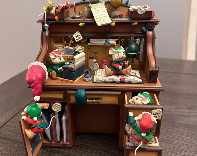 Vintage Enesco Checking It Twice Christmas Mice Music Box: Illuminated ...