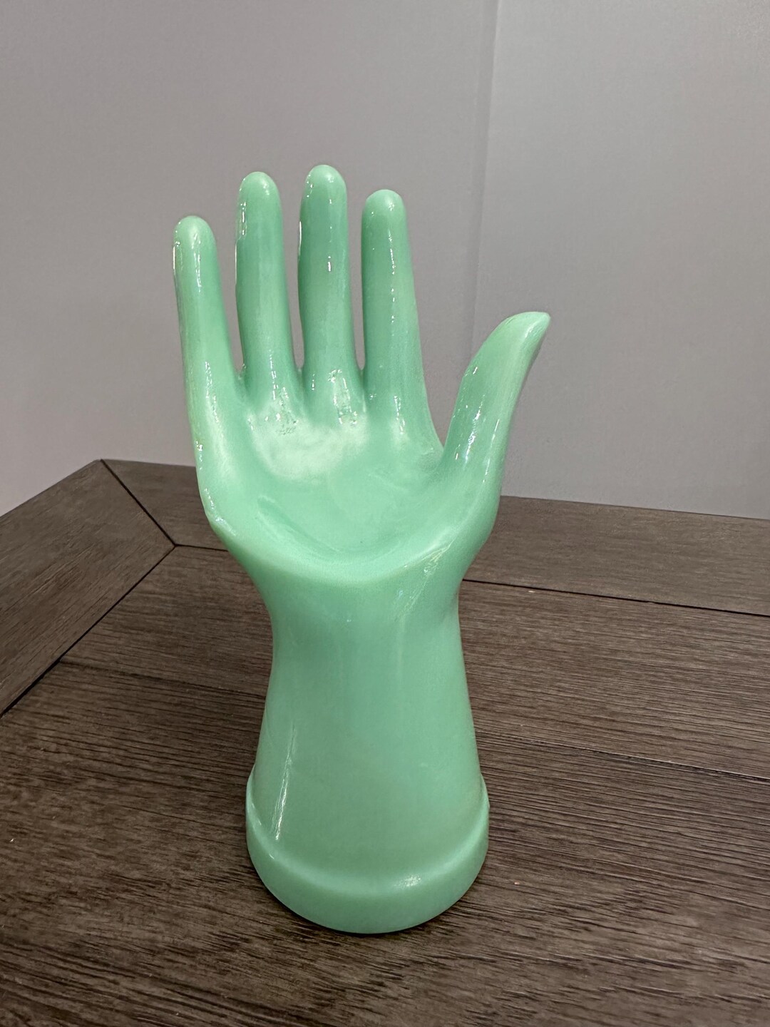 Jadeite Green Hand Ring Display, Green Glass Hand Display, Jadeite ...