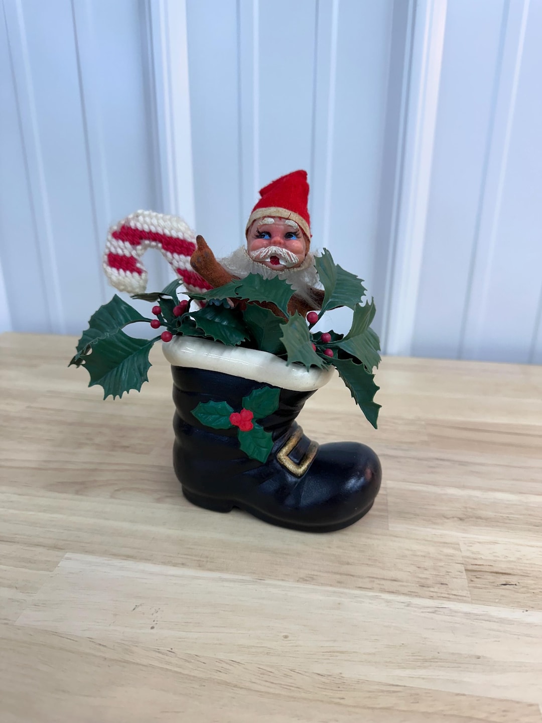 Vintage Ceramic Santa Boot With Flocked Santa, Vintage Repurposed ...