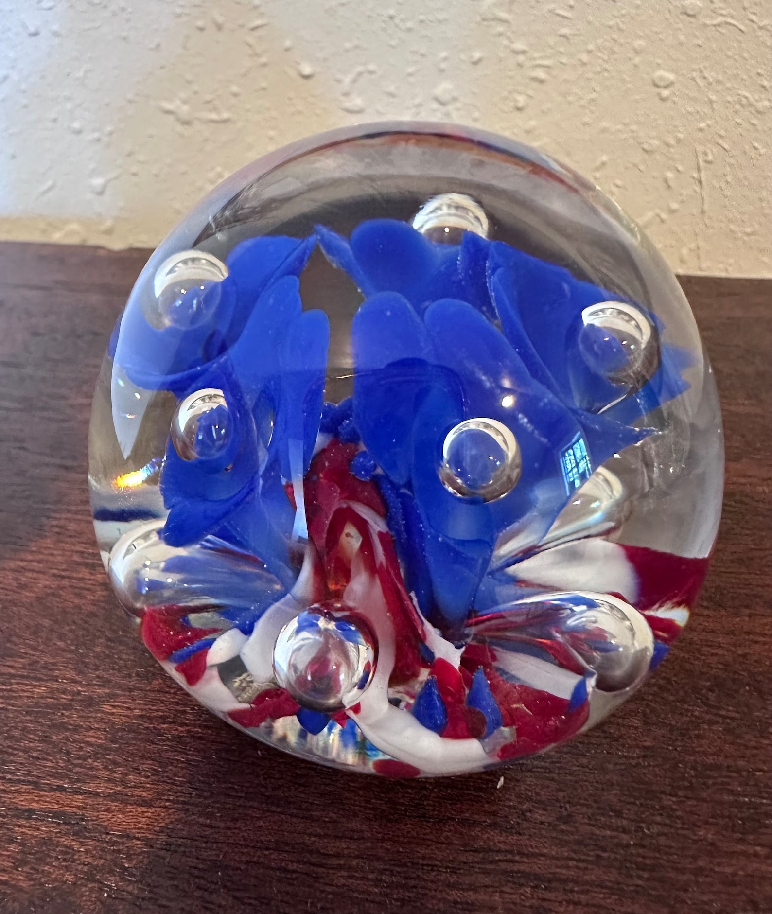 Hand Blown Art Glass Floral Paperweight: Blue & Red, WWHS 1951 - Etsy