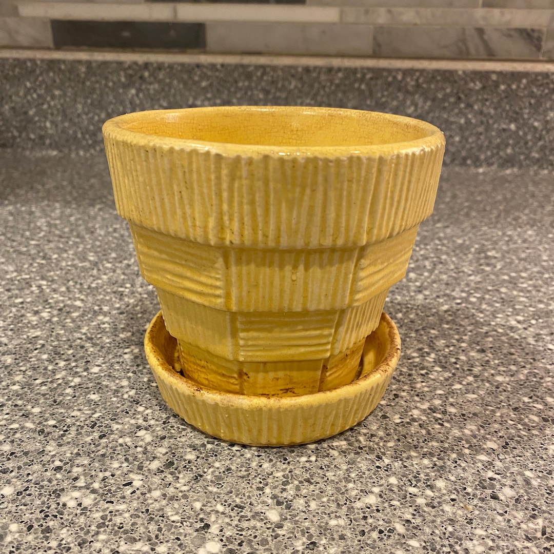 Mccoy Yellow Basket Weave Planter, Yellow Mccoy Planter, Vintage Mccoy ...