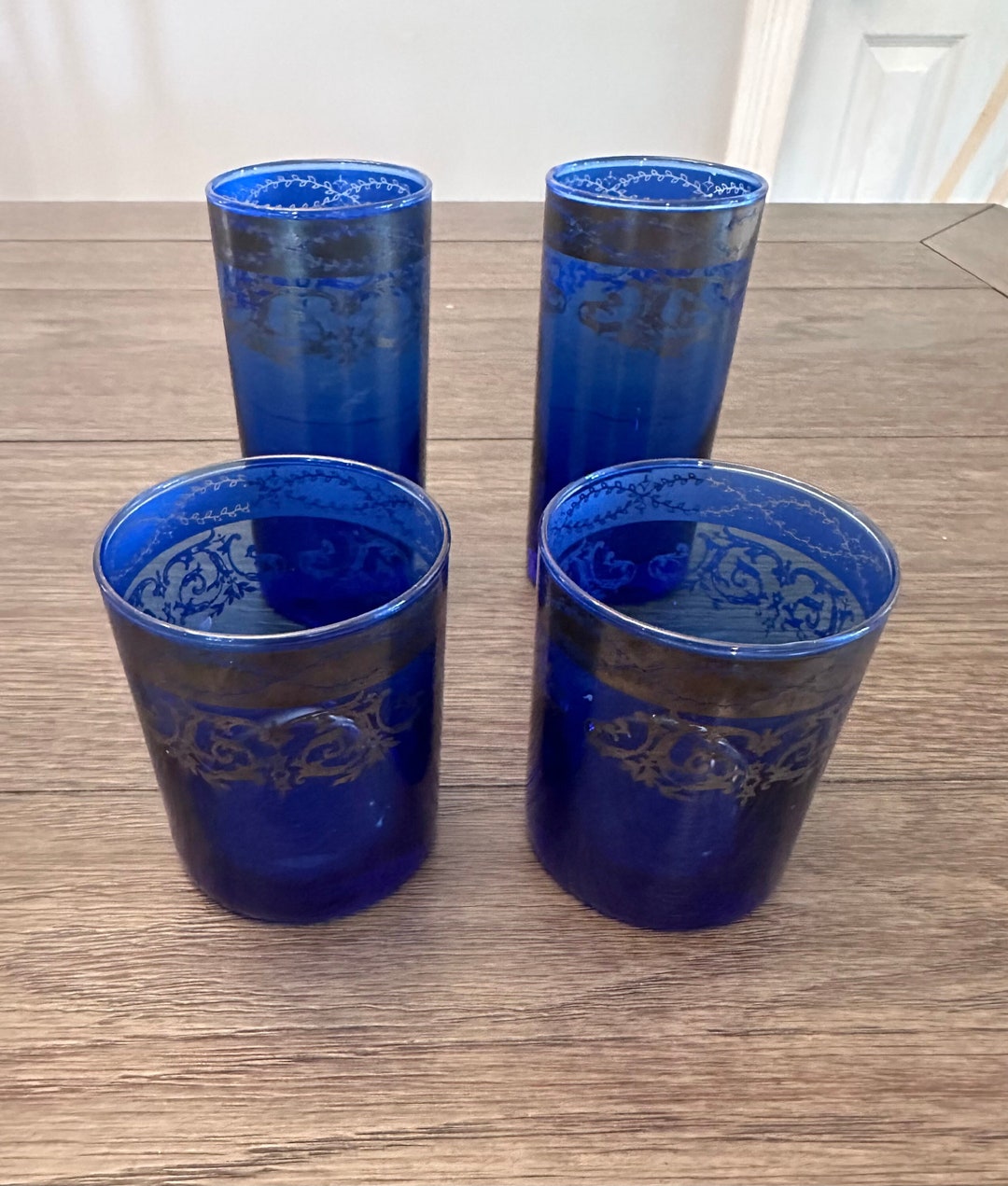 Vintage Cobalt Blue Glasses, Platinum Trimmed Drinkware, Cobalt Blue ...