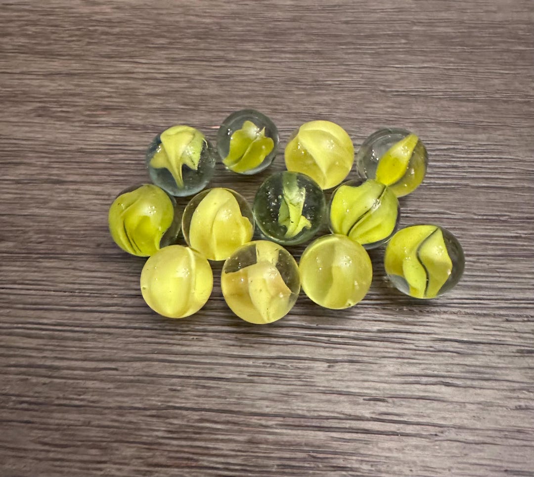 Set of 12 Yellow Cat’s Eye Glass Marbles, Yellow Cats Eye Marbles, Set ...