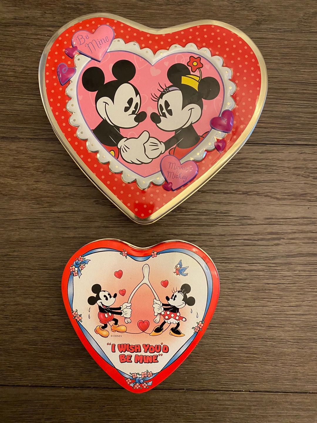 Vintage Mickey Minnie Mouse Valentines Tin, Disney Heart Shaped Tin ...