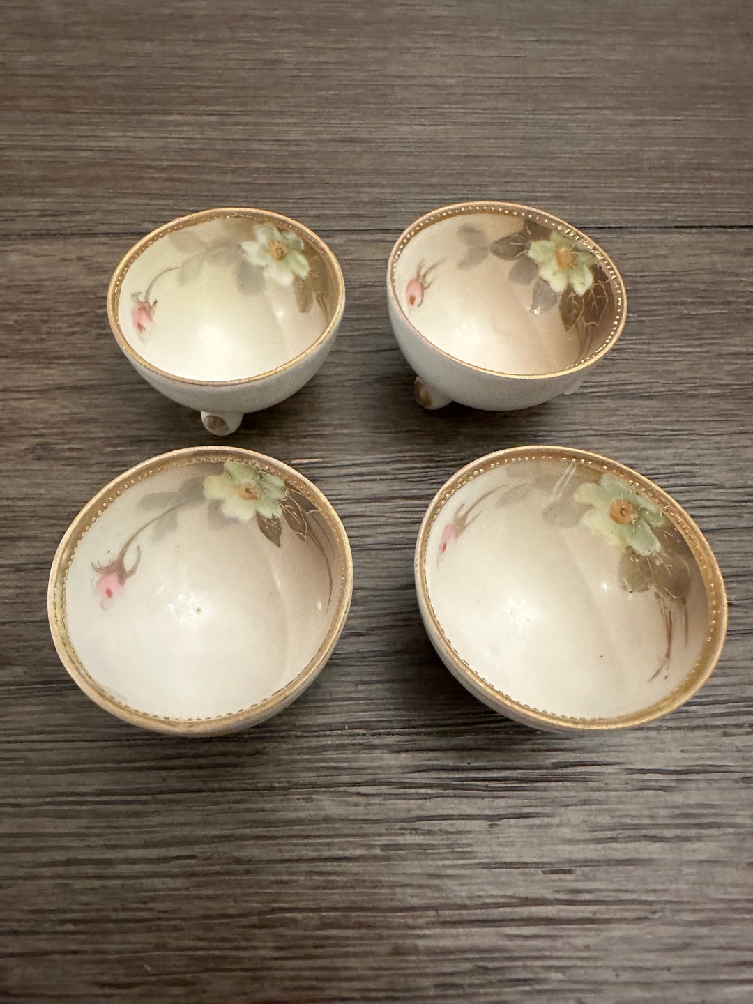 Vintage Floral Salt Cellar, Open Salt Cellar, Hand Painted Salt Dip ...