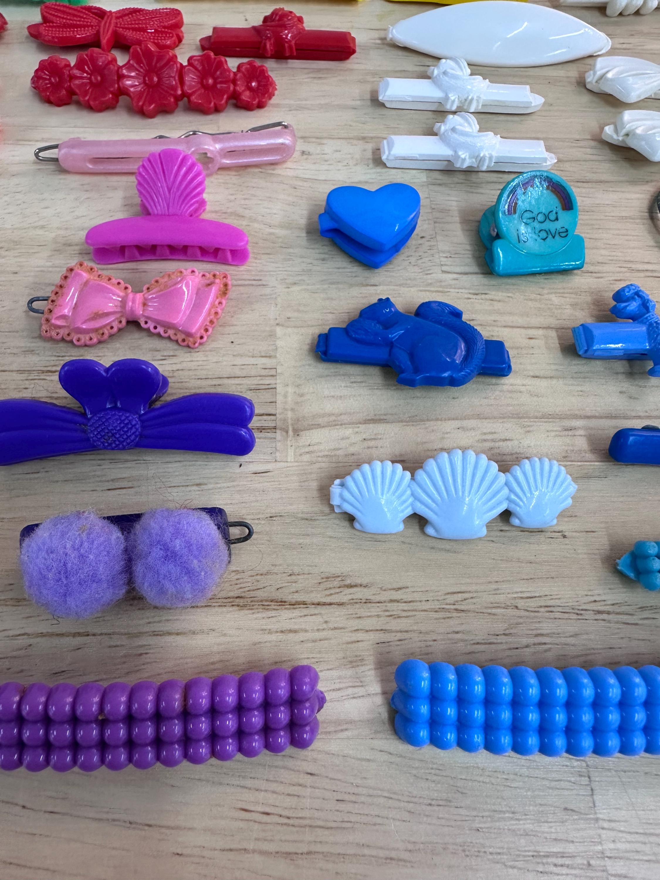 Vintage Set of 45 Colorful Hair Barrettes, Vintage Plastic Hair Clips ...