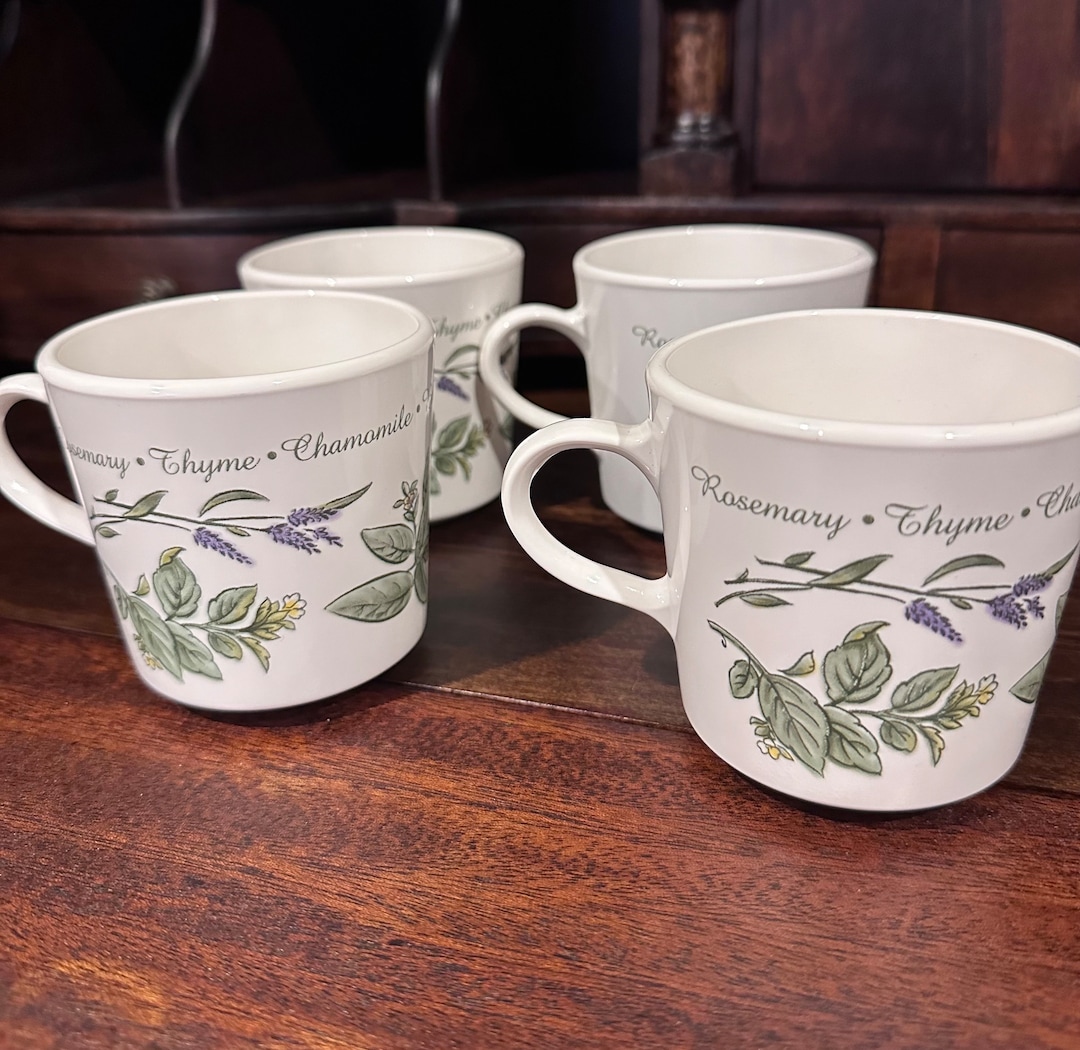 Vintage Corelle Thymeless Herb Garden Mugs, Corelle Stoneware Mugs ...