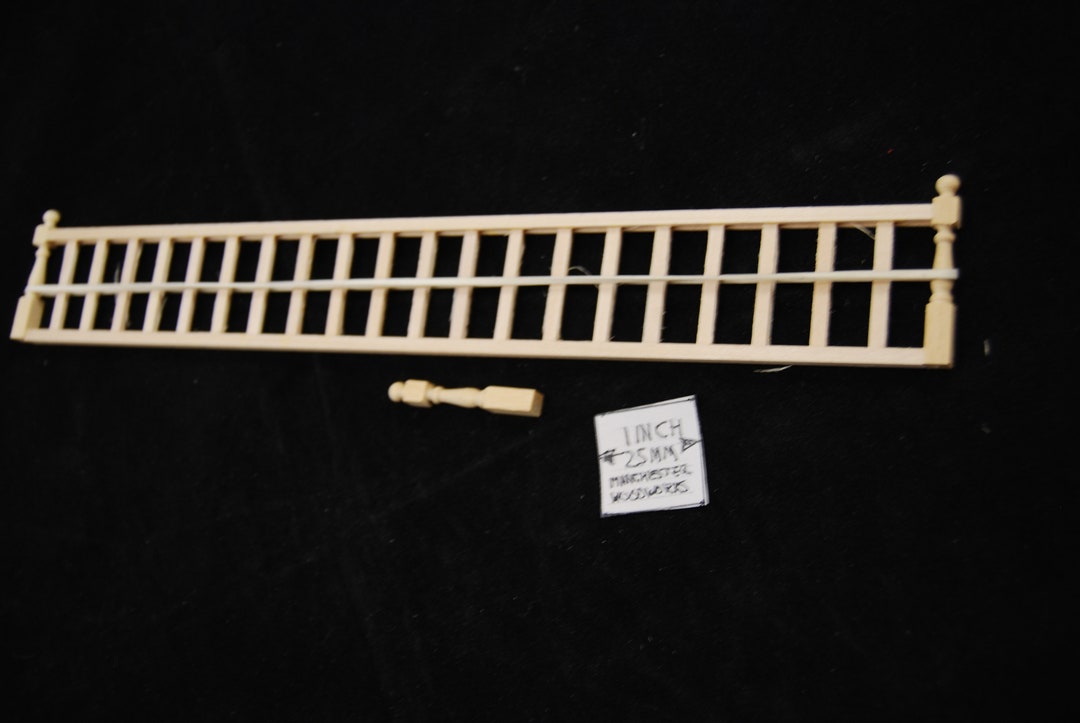 Half 1/24 Scale - Assembled Railing W/ 3 Posts - Dollhouse Miniature # ...