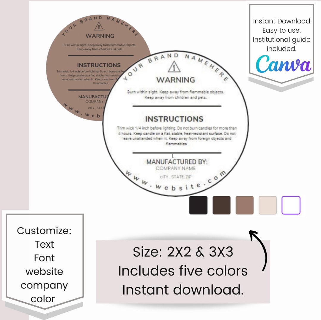 Digital Candle Warning Label. Design and Customize With Canva [instant ...