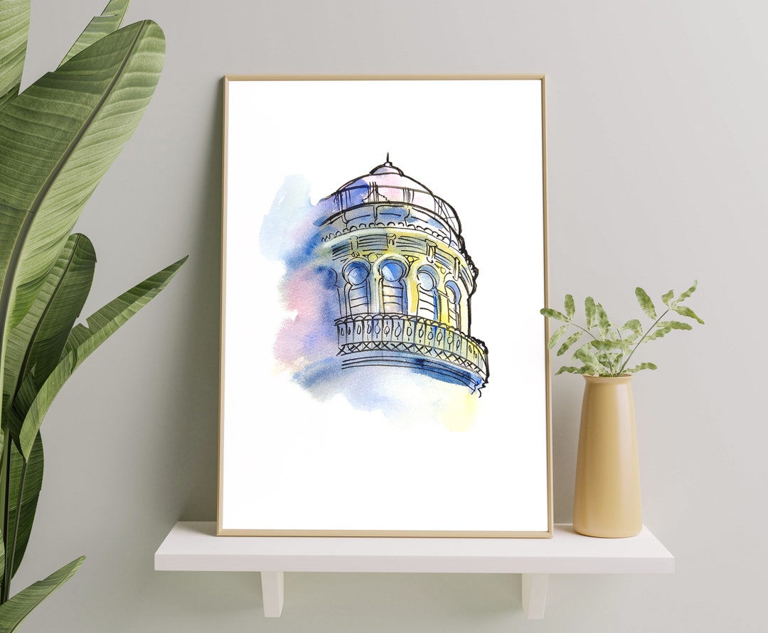 Rotunda Tower Watercolor Art Sketch Print, Architecture Drawing Sketch ...