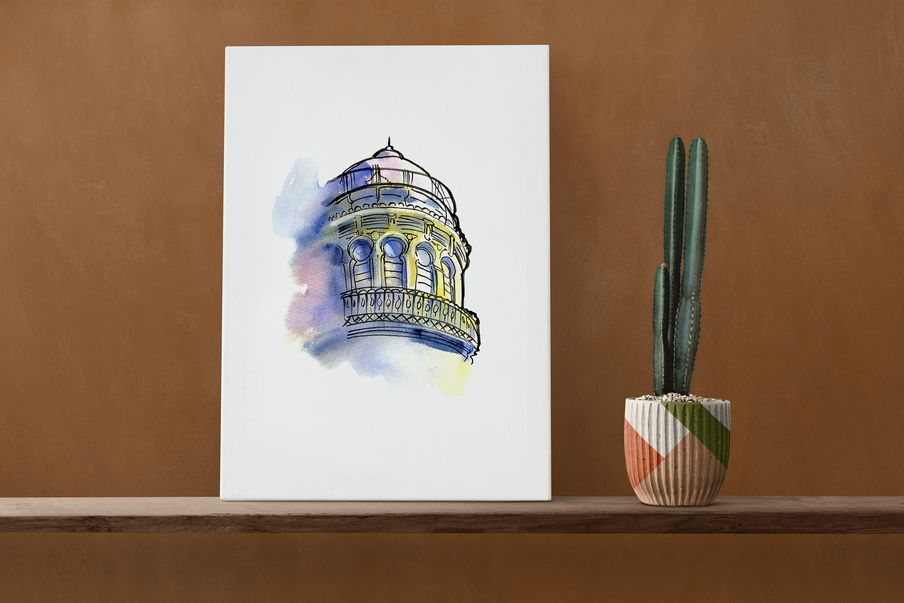 Rotunda Tower Watercolor Art Sketch Print, Architecture Drawing Sketch ...