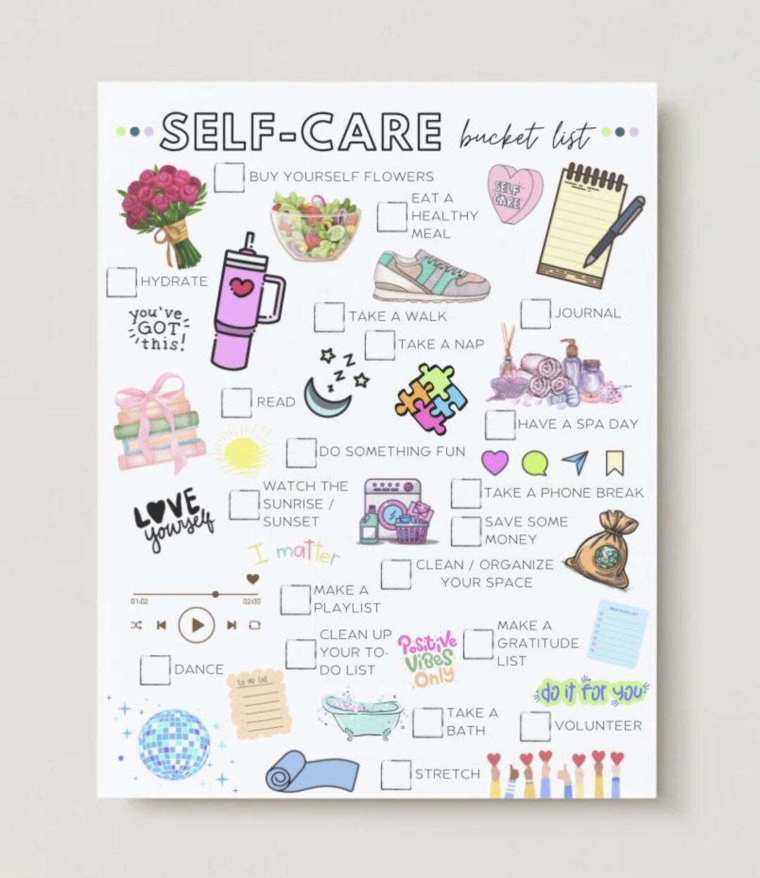 Self-care To-do List | Self-care Bucket List | Self-care Planner | Self ...