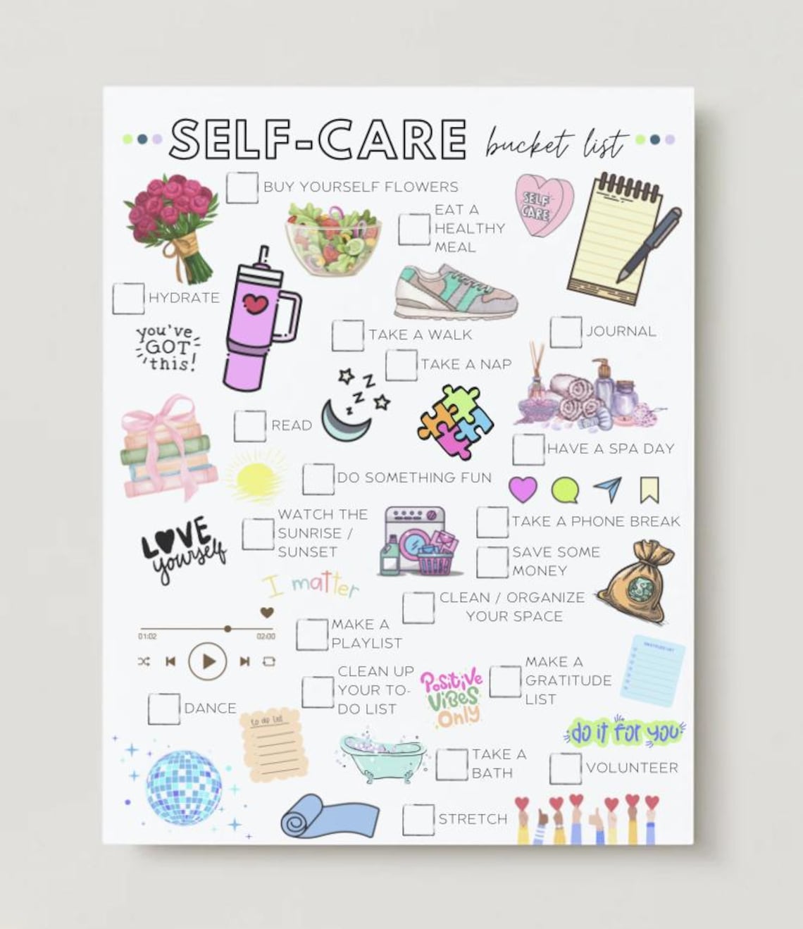 Self-care To-do List | Self-care Bucket List | Self-care Template ...