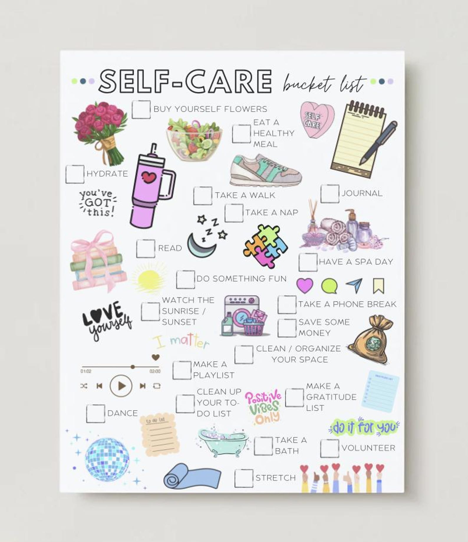 Self-care To-do List | Self-care Bucket List | Self-care Planner | Self ...