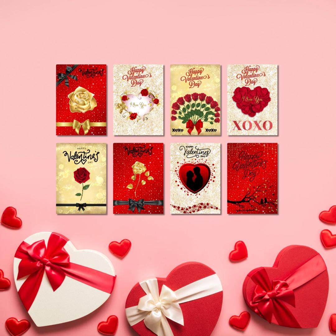 Luxury Valentines Day Cards Bold Red, Gold, & Black Designs, A4 Folded ...