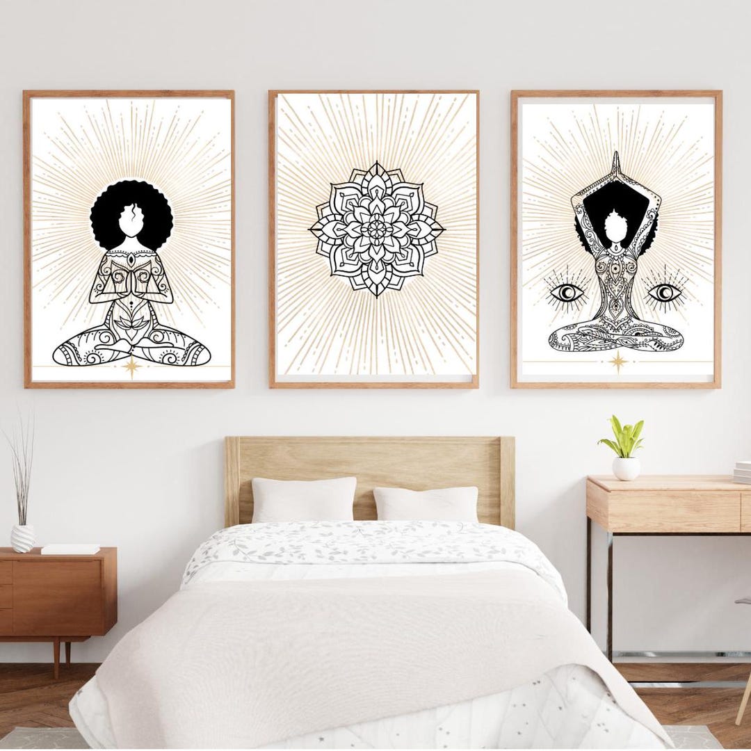 Yoga Meditation Wall Art, Spiritual, Black, White & Gold Print ...