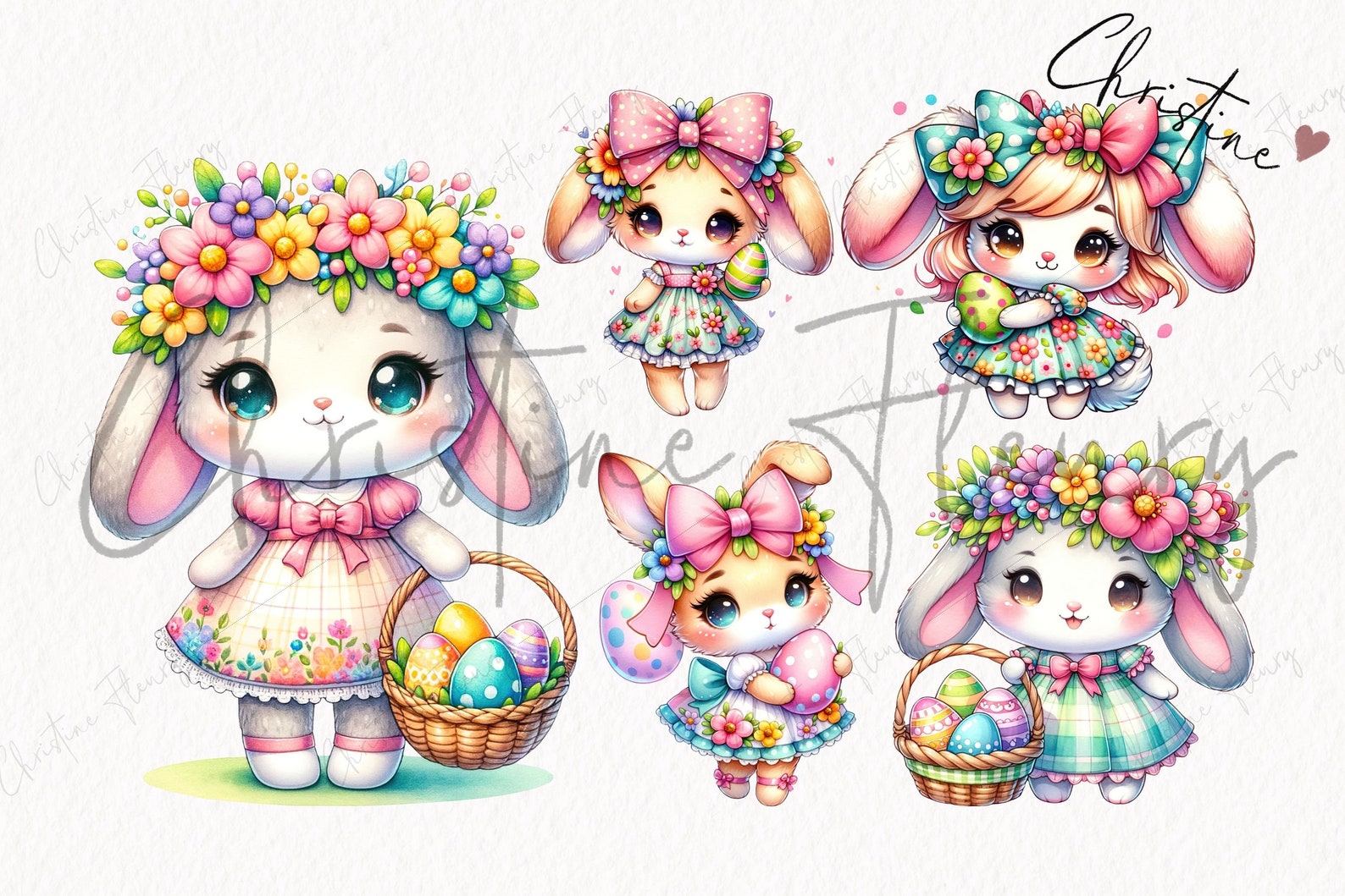 Kawaii Easter Bunnies Clipart, Easter PNG, Cute Bunny PNG, Spring Bunny ...