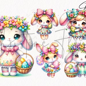Kawaii Easter Bunnies Clipart, Easter PNG, Cute Bunny PNG, Spring Bunny ...