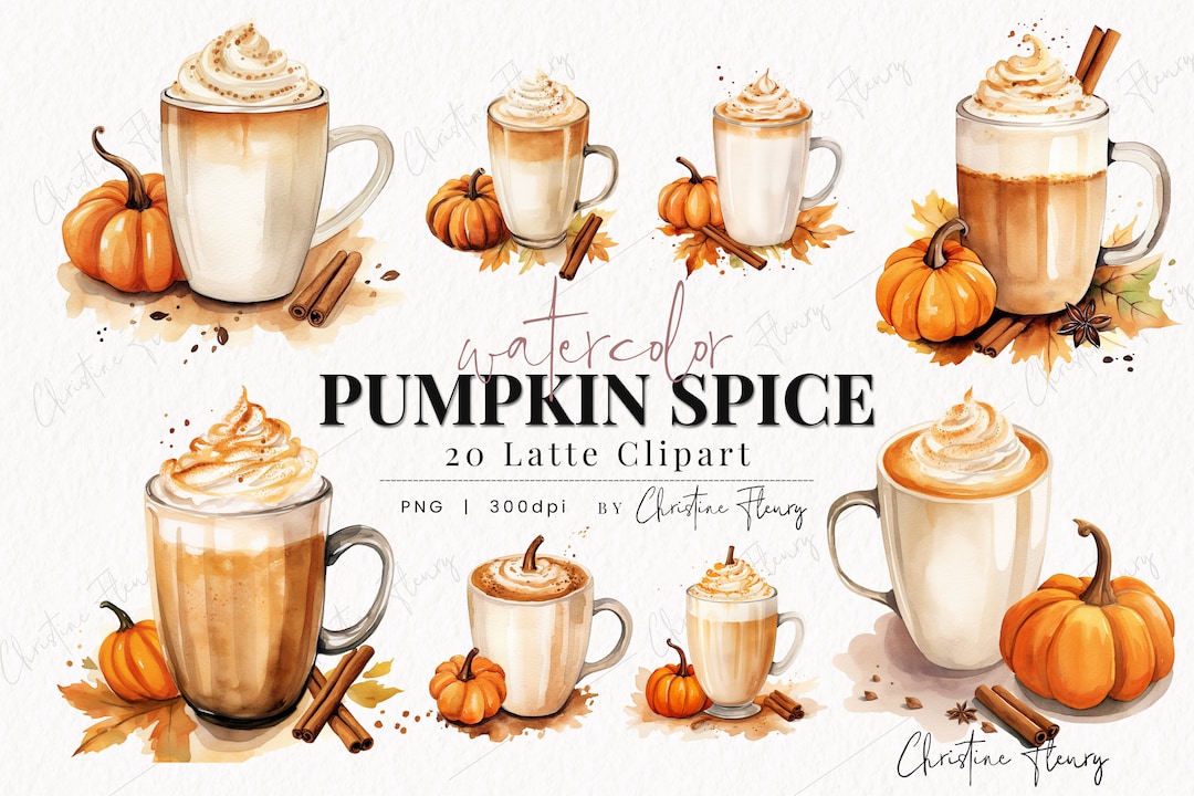 Watercolor Pumpkin Spice Latte Clipart, Watercolor Fall Clipart ...