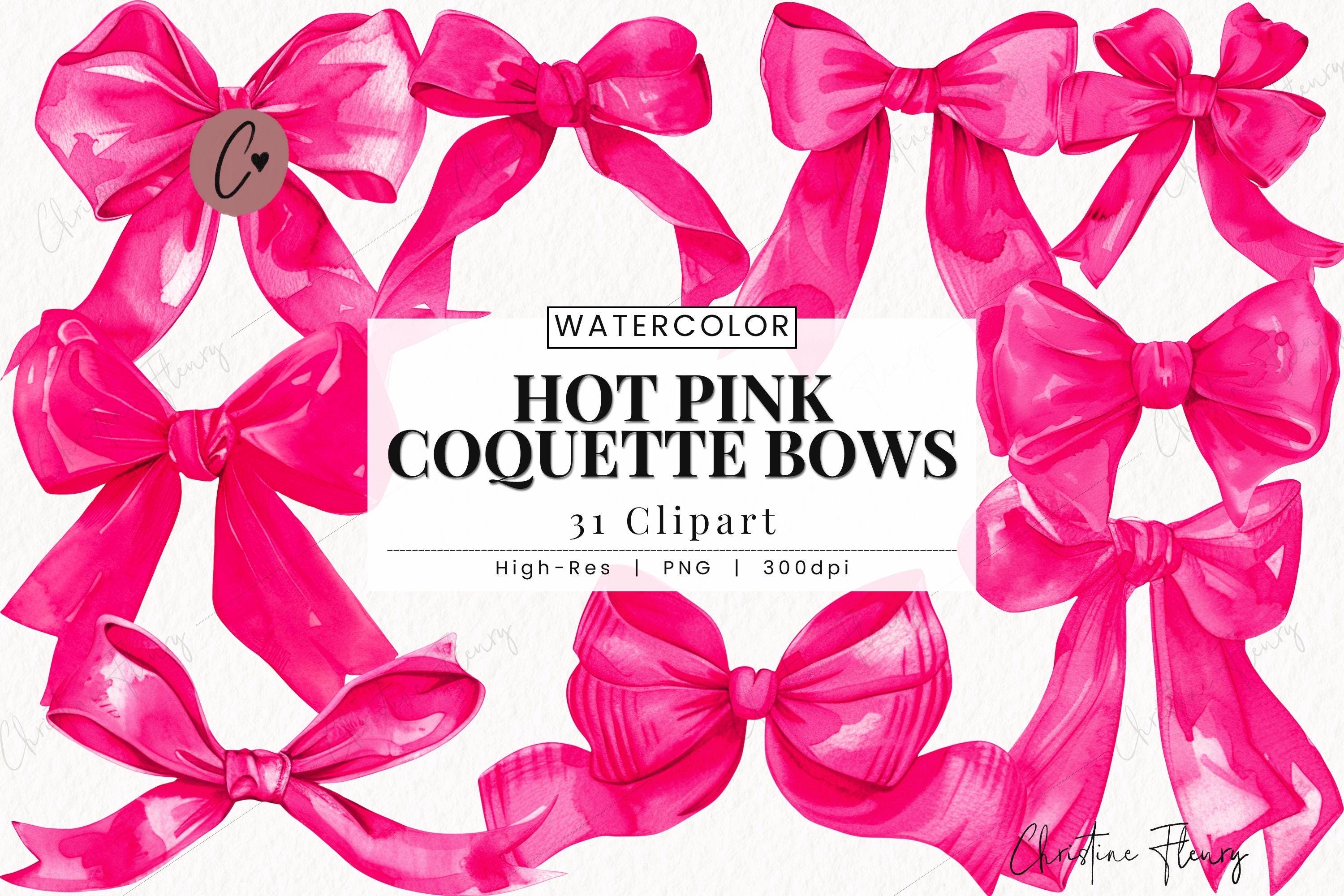 Watercolor Hot Pink Coquette Bows Clipart, Pink Bow Clipart, Coquette ...