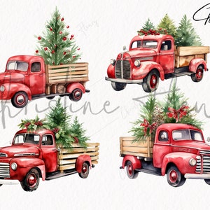 Watercolor Christmas Truck Clipart, Watercolor Christmas Clipart ...