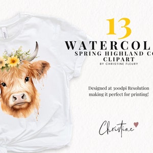 Spring Highland Cow Clipart, Highland Cow PNG, Spring PNG, Flower Cow ...