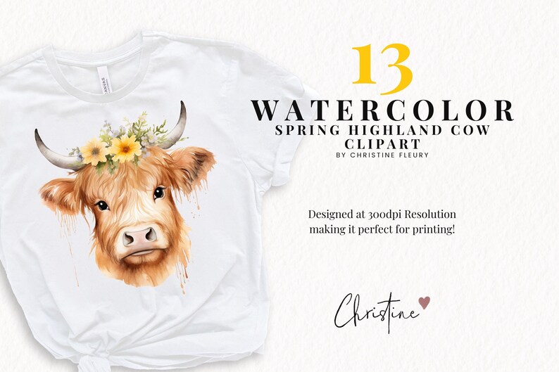 Spring Highland Cow Clipart, Highland Cow PNG, Spring PNG, Flower Cow ...