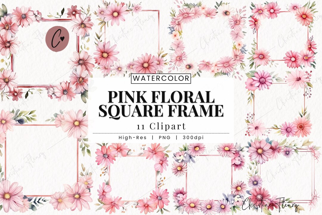 Pink Floral Square Frames Clipart, Spring PNG, Square Frame PNG, Pink ...