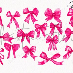 Watercolor Hot Pink Coquette Bows Clipart, Pink Bow Clipart, Coquette ...