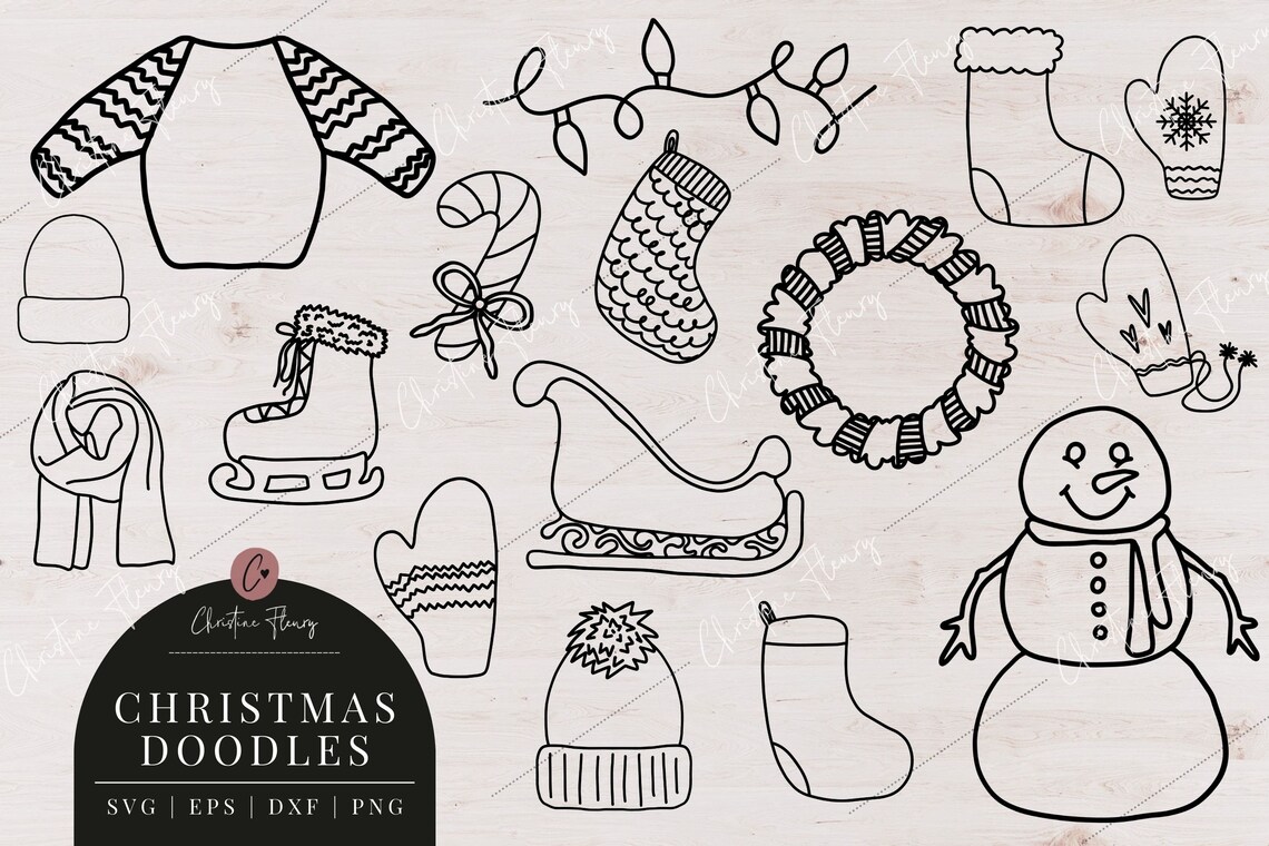 32 Christmas Doodle Outline SVG Bundle Christmas SVG - Etsy
