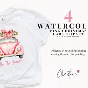 Watercolor Pink Christmas Cars Clipart, Watercolor Christmas Clipart ...