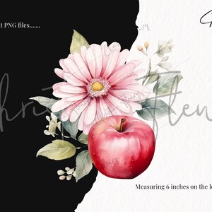 Watercolor Apples & Flowers Clipart, Spring PNG, Teacher PNG, Apple ...